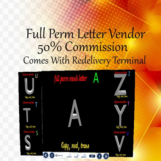 Second Life Marketplace - Full Perm Mesh Letter---Vendor---50% Commission