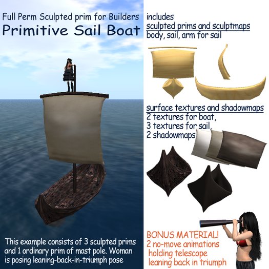 Second Life Marketplace - Primitive Sail Boat - Full Perm Sculpted Prim ...