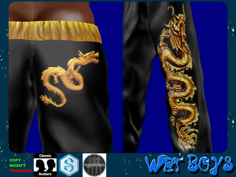 Second Life Marketplace - Wet Boy's Golden Dragon Mesh Trackies Black ...