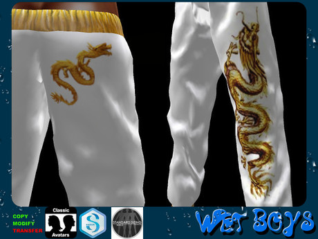 Second Life Marketplace - Wet Boy's Golden Dragon Mesh Trackies White ...