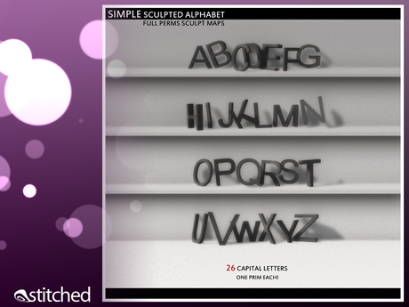 Second Life Marketplace - STITCHED Simple Sculpted Alphabet (CAPITAL ...