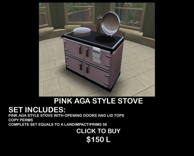 Second Life Marketplace - PINK AGA STYLE STOVE WITH OPENING DOORS
