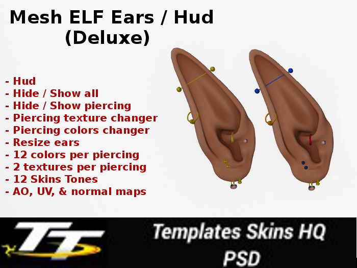 Second Life Marketplace - [TT] -Mesh ELF Ears / Hud Full Perm (Deluxe)