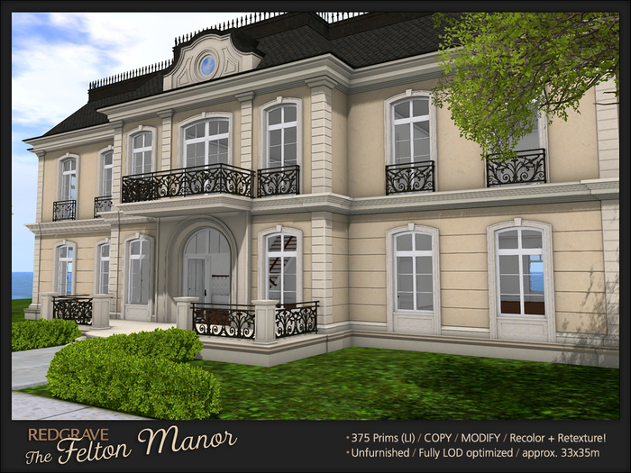 Second Life Marketplace - ** FELTON Manor V1.1 - REDGRAVE (unfurnished)
