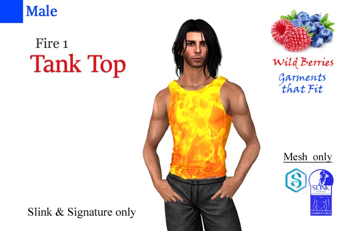 Second Life Marketplace - #3M Male Tank Top - Fire 1 for Slink and ...