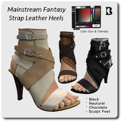 Second Life Marketplace - Mainstream Fantasy Strap Leather Heels with ...