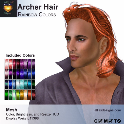Second Life Marketplace - A&A Archer Hair Rainbow Colors Pack. Mens ...