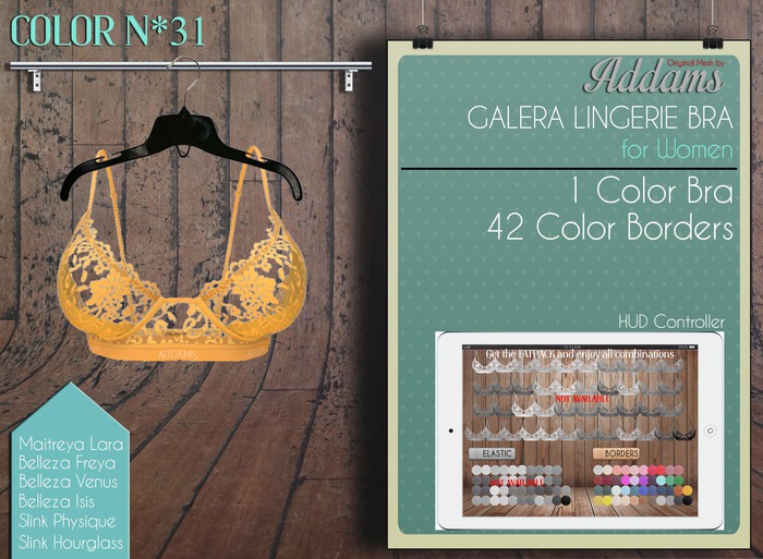 Second Life Marketplace - Addams Lingerie "Galera" Mesh Bra for ...