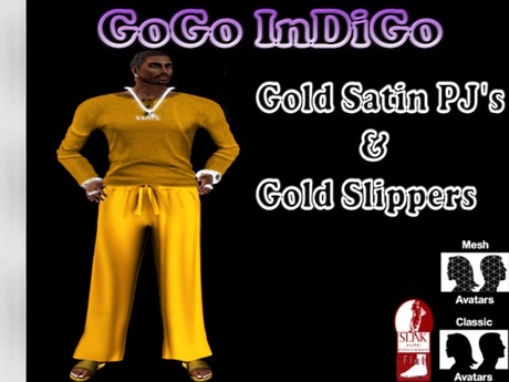 Second Life Marketplace - (GI) Gold Satin PJ's & Slippers Set Bag