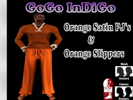 Second Life Marketplace - (GI) Orange Satin PJ's & Slippers Set
