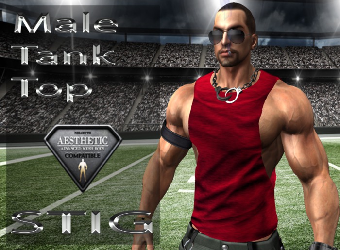 Second Life Marketplace - Male Tank Top Fitted Mesh for Aesthetic Body red