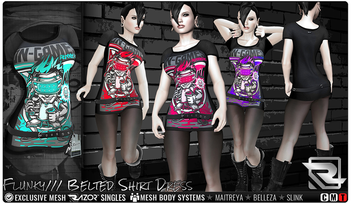 Second Life Marketplace - Razor /// Flunky Belted Shirt Dress DEMO