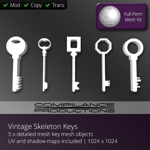 Second Life Marketplace - *CP* Vintage Keys Full-Permission Mesh Pack