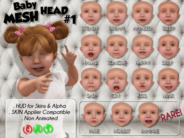Second Life Marketplace - *CB* Baby Mesh Head #1 - VAMPIRE *RARE