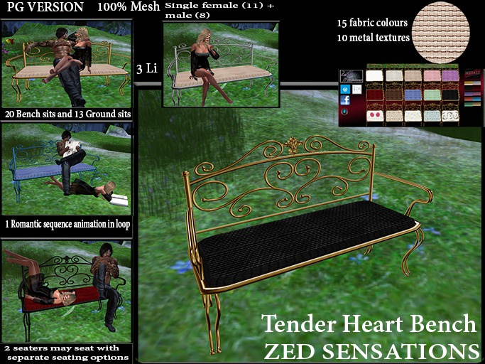 Second Life Marketplace - Zed Sensations*.Tender Heart Bench