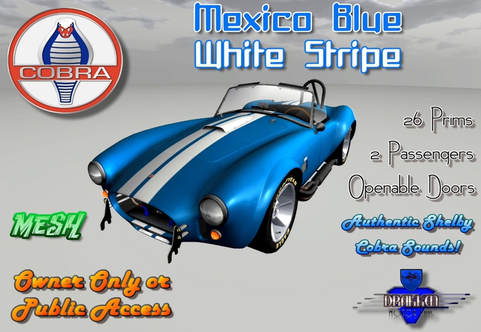 Second Life Marketplace - Shelby Cobra Mexico Blue White Stripe - OWNER ...