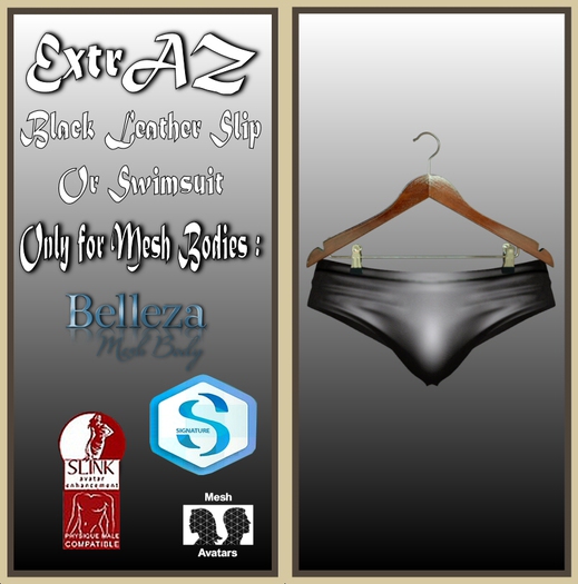 Second Life Marketplace - ExtrAZ - Man Black Leather Slip or Swimsuit