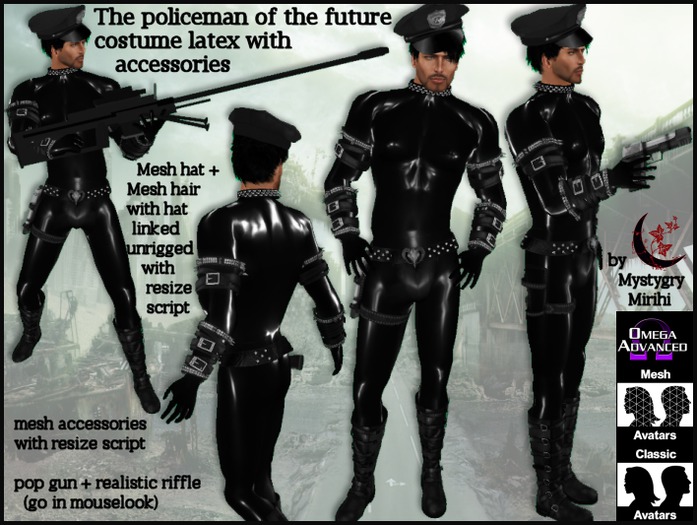 Second Life Marketplace - The policeman of the future latex costume gun ...