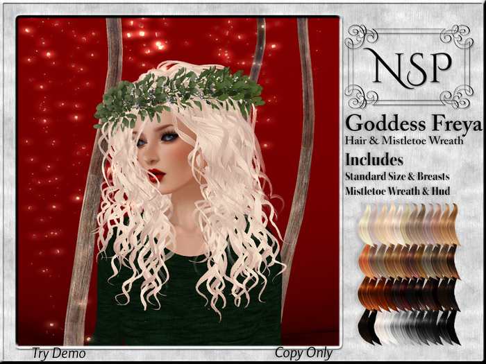 Second Life Marketplace - NSP Goddess Freya Hair & Mistletoe Wreath ...