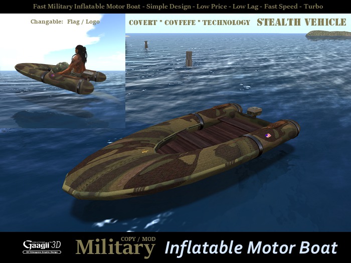 Second Life Marketplace - Gaagii - Military Inflatable Motor Boat