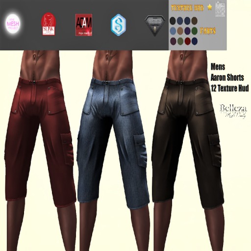 Second Life Marketplace - Mens Aaron Shorts 12 Texture Hud