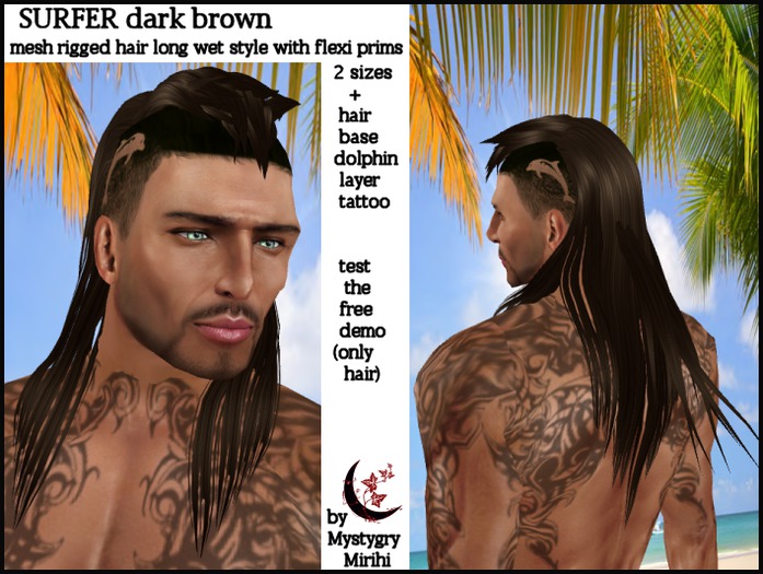 Second Life Marketplace - Surfer men rigged hair dark brown wet flexi ...