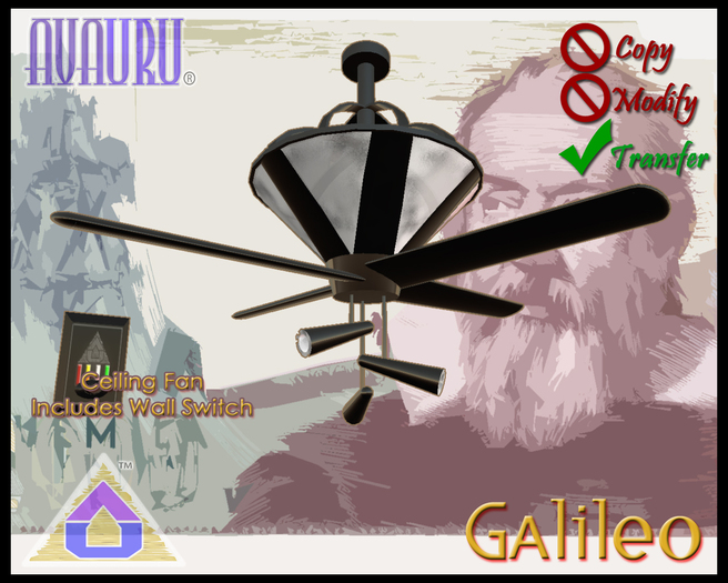 Second Life Marketplace - Galileo Ceiling Fan - Gun Metal