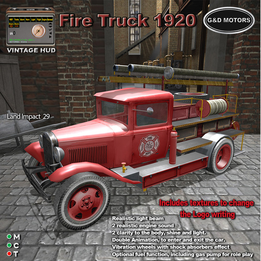 Second Life Marketplace - G&D MOTORS Fire Truck 1920