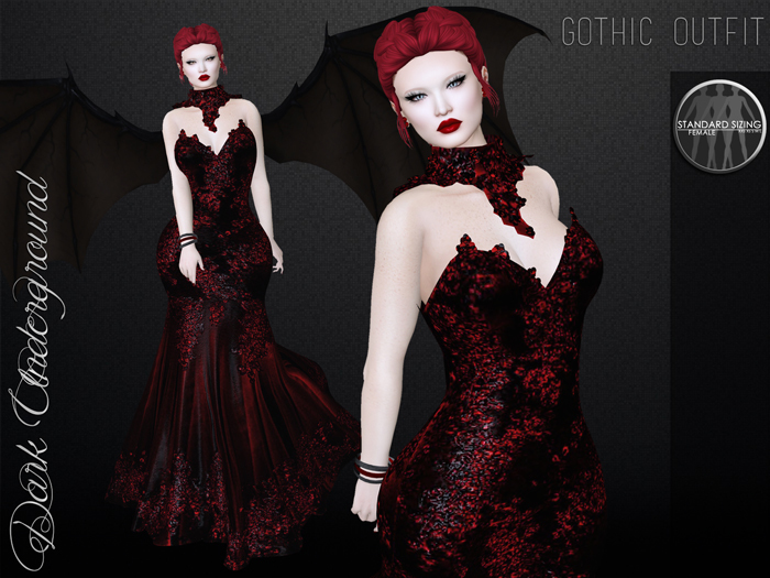 Second Life Marketplace - Gothic outfit with wings and jewelry
