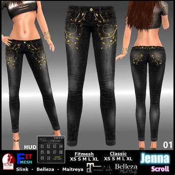 Second Life Marketplace - Jenna - Skinny Jeans - (Scroll Leaf) - _DEMO