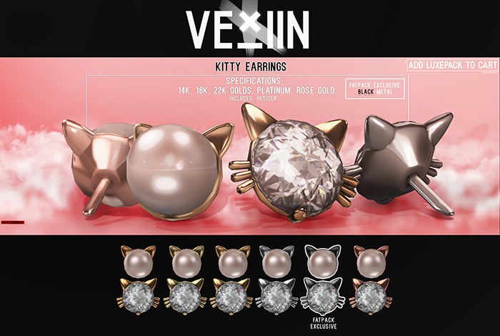 Second Life Marketplace - [VEX] Kitty Pearl Earrings (Fatpack)