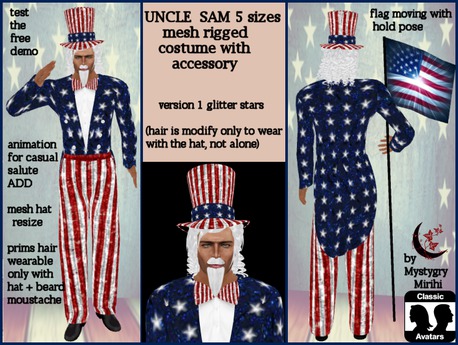 Second Life Marketplace - DEMO Uncle Sam costume mesh rigged 5 sizes ...