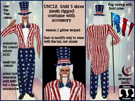 Second Life Marketplace - DEMO Uncle Sam costume mesh rigged 5 sizes ...