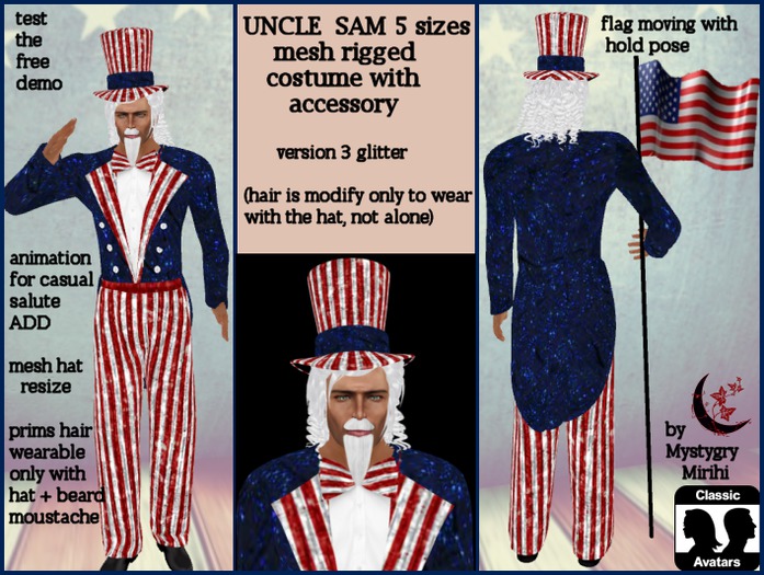 Second Life Marketplace - Uncle Sam costume glitter mesh rigged 5 sizes ...