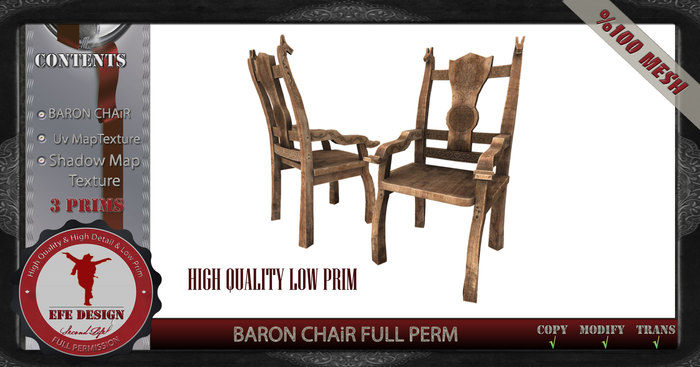 Second Life Marketplace - Baron Chair Full Permission EFE DESIGN