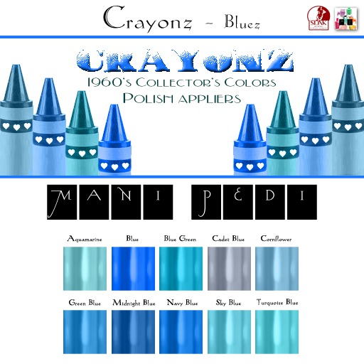 Second Life Marketplace - ~Mani Pedi~ Crayonz ~ Bluez Polish - Slink HUD