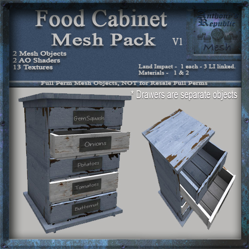Second Life Marketplace - Food Cabinet V1 Mesh Kit, Vintage Furniture ...