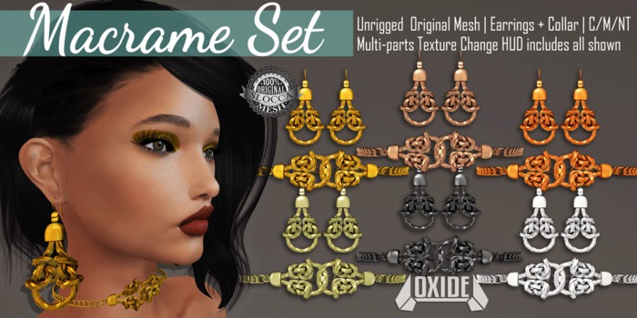 Second Life Marketplace - OXIDE Macrame Set MESH [Earrings + Choker ...