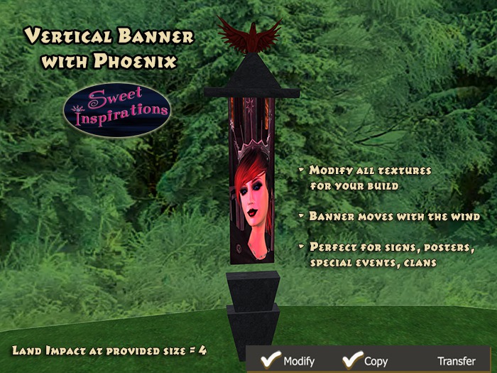 Second Life Marketplace - Modifyable Vertical Banner w/ Phoenix (Mesh)