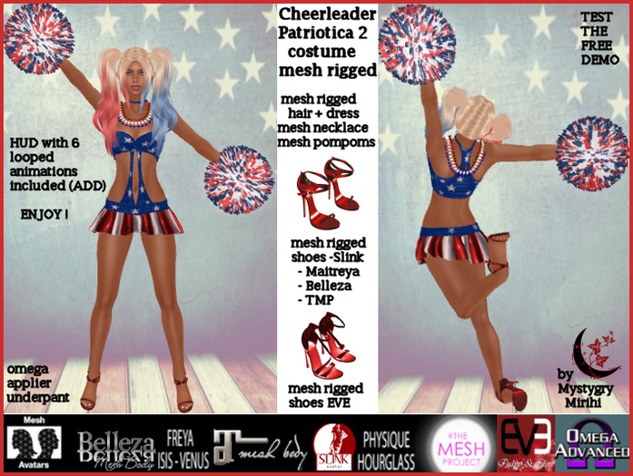Second Life Marketplace - Cheerleader Patriotica 2 costume fitmesh, hair, animations hud for ...