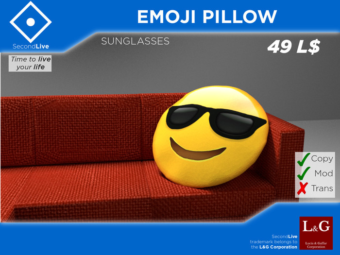 Second Life Marketplace - Emoji Pillow - Sunglasses (Mesh, PG)