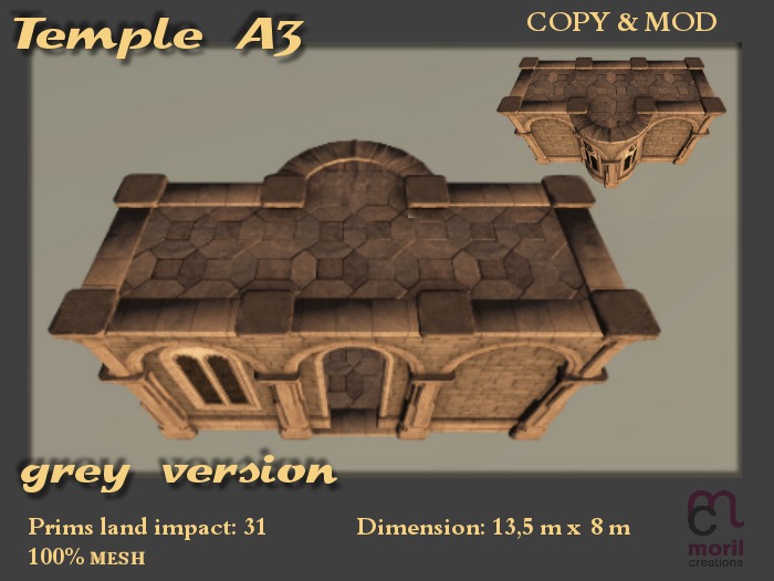 Second Life Marketplace - !Moril Creations! Temple A3 - GREY - C/M