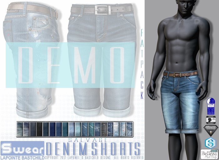 Second Life Marketplace - L&B - Mens - Denim Shorts - Salvage - DEMO