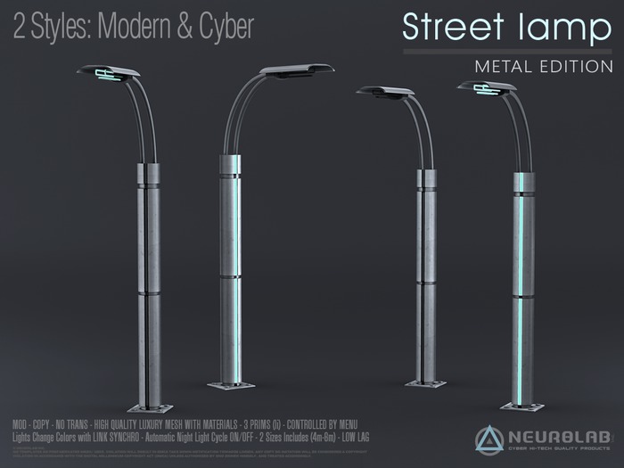 Second Life Marketplace - Street Lamp (Metal) W/DAY/NIGHT System ...
