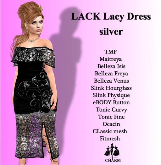 Second Life Marketplace - !.: CHARM :. LACK Lacy Dress ~ (silver)