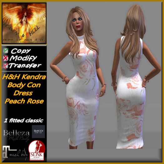 Second Life Marketplace - H&H Kendra Body Con Dress Peach Rose Ad