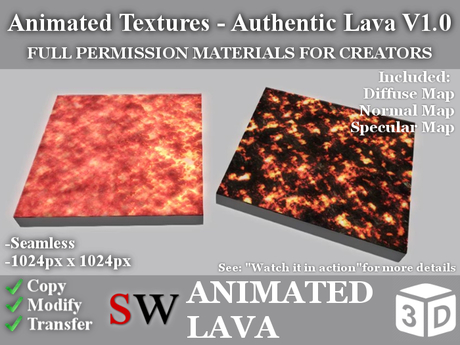 Second Life Marketplace - -SW- Authentic Animated Textures - Lava - V1 ...