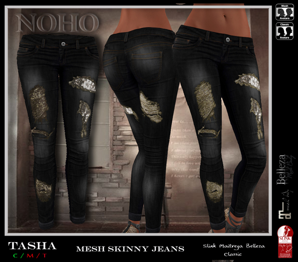 Second Life Marketplace - [NOHO] Tasha Skinny Jeans [fitmesh box] black ...