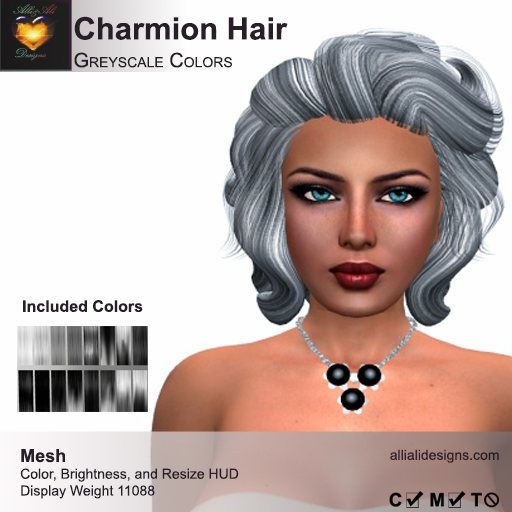 Second Life Marketplace - A&A Charmion Hair Greyscale Colors Pack. Mesh ...