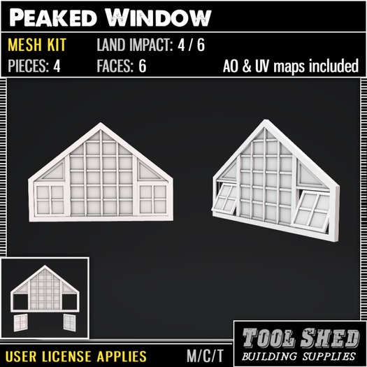 Second Life Marketplace - Tool Shed - Peaked Window Mesh Kit